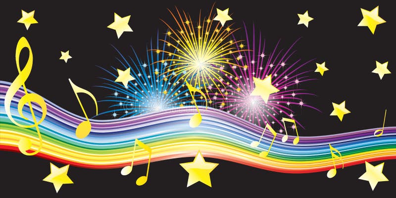 Musical Notes, Stars and Fireworks. Stock Vector - Illustration of ...
