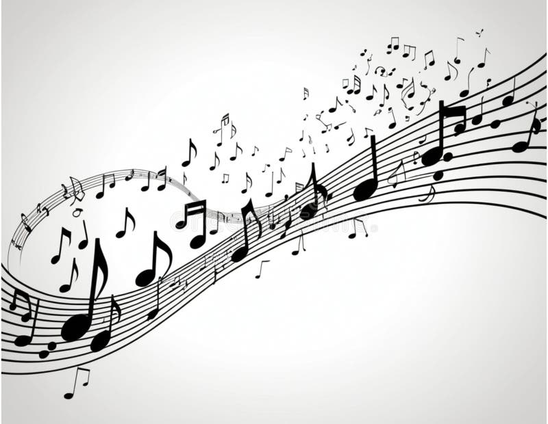 Musical Notes on a Stave Staff Dancing Grey White Background Stock ...