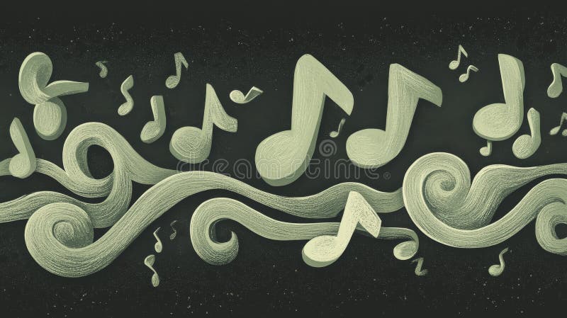 Musical Notes Swirling in a Dynamic Abstract Green Flow Stock ...