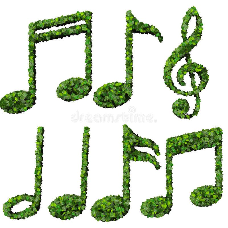 Musical Notes, Symbol Made from Green Leaves Isolated on White ...