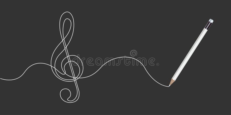 Musical Notes .Treble Clef. Continuous Line Drawing. Pencil Drawing ...