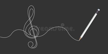 Musical Notes .Treble Clef. Continuous Line Drawing. Pencil Drawing ...
