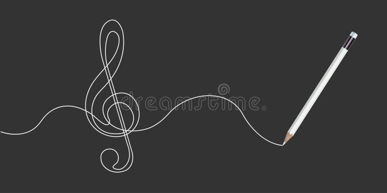 Musical Notes .Treble Clef. Continuous Line Drawing. Pencil Drawing ...