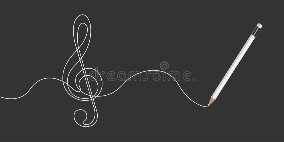 Musical Notes .Treble Clef. Continuous Line Drawing. Pencil Drawing ...