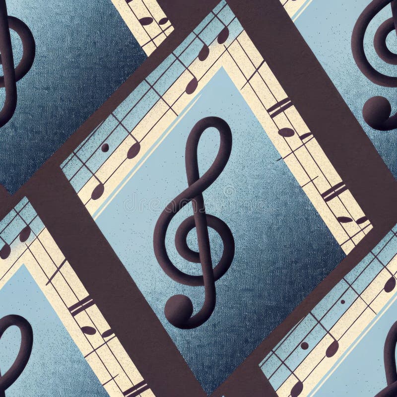 Musical Notes and Treble Clefs Pattern on Diagonal Stripes Design Stock ...