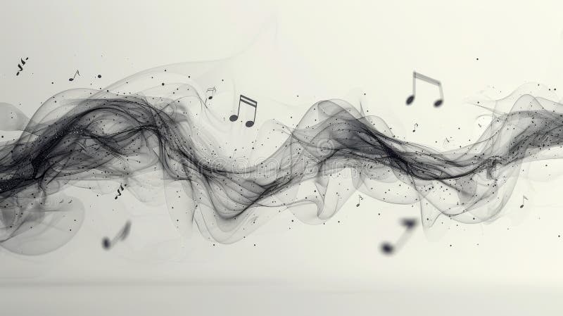 Musical Notes in Undulating Motion Flowing into Sounds on a White ...