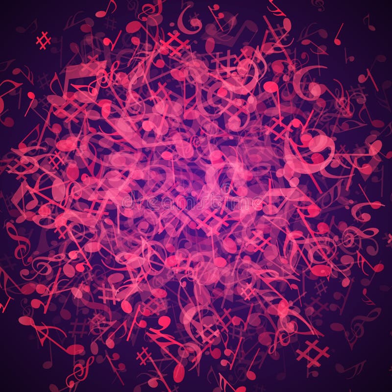 Musical Notes Vector Illustration. Bright Purple Light with Flying ...