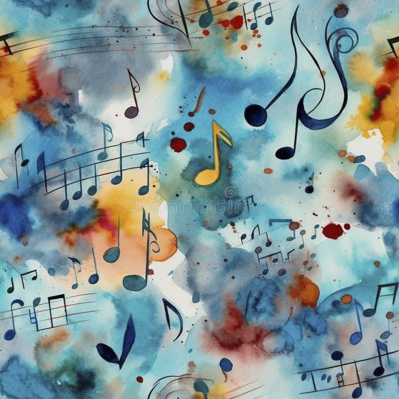 Musical Notes Watercolor Style Seamless Pattern, Created with ...