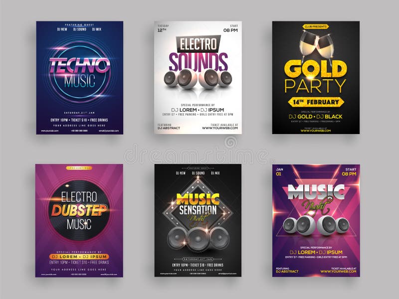 Musical Party Flyer or Template Collection in Six Different Styles ...