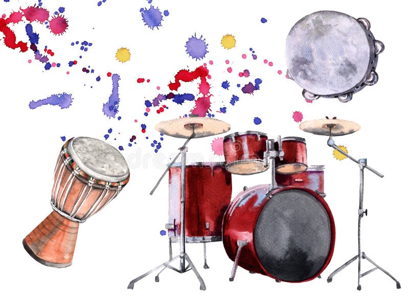 Musical Percussion Instruments. Isolated on White Background Stock ...