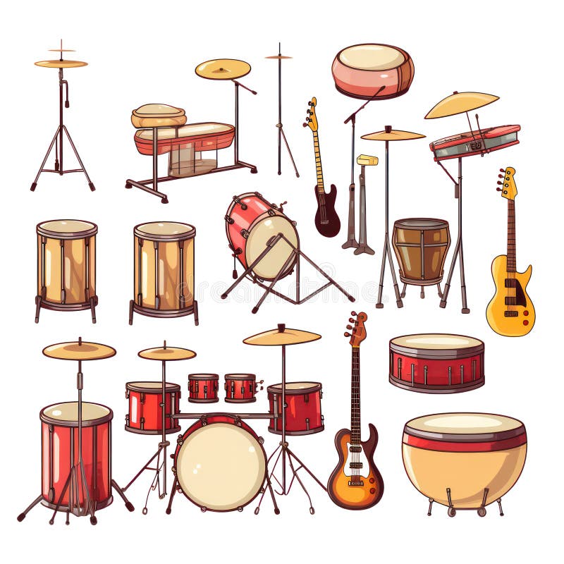Musical Percussion Instruments Isolated on White Stock Illustration ...