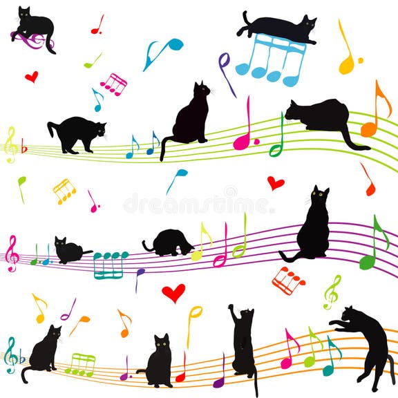 Musical Portable with Musical Notes and Silhouettes of Cats Stock ...
