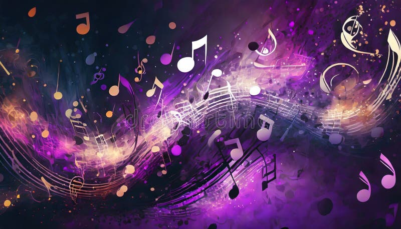Musical Purple Background with Notes Stock Illustration - Illustration ...