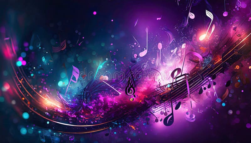 Musical Purple Background with Notes Stock Illustration - Illustration ...