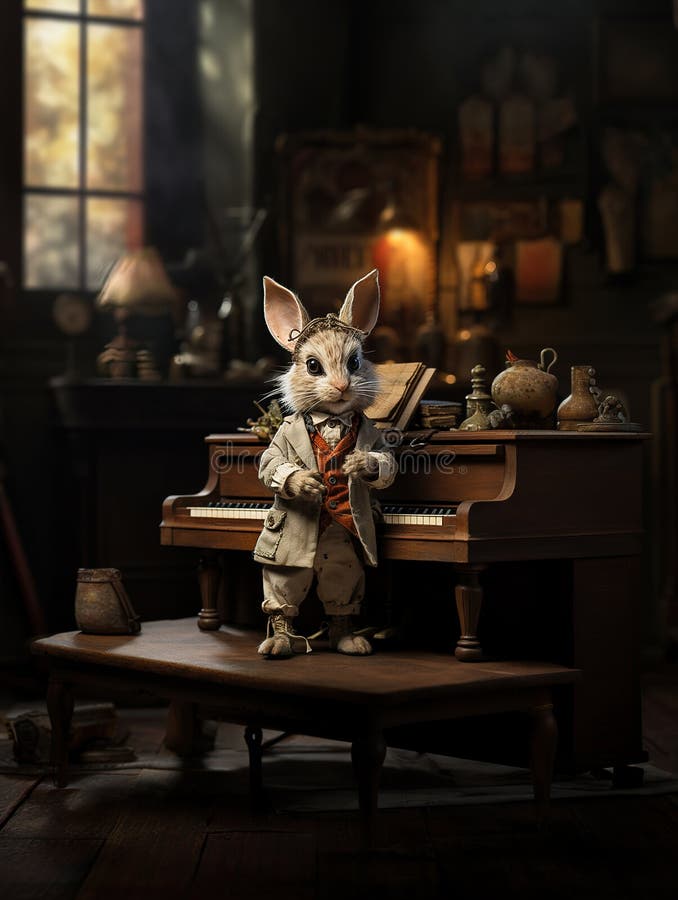Musical Rabbit: Cute Bunny by the Piano Keys Stock Illustration ...