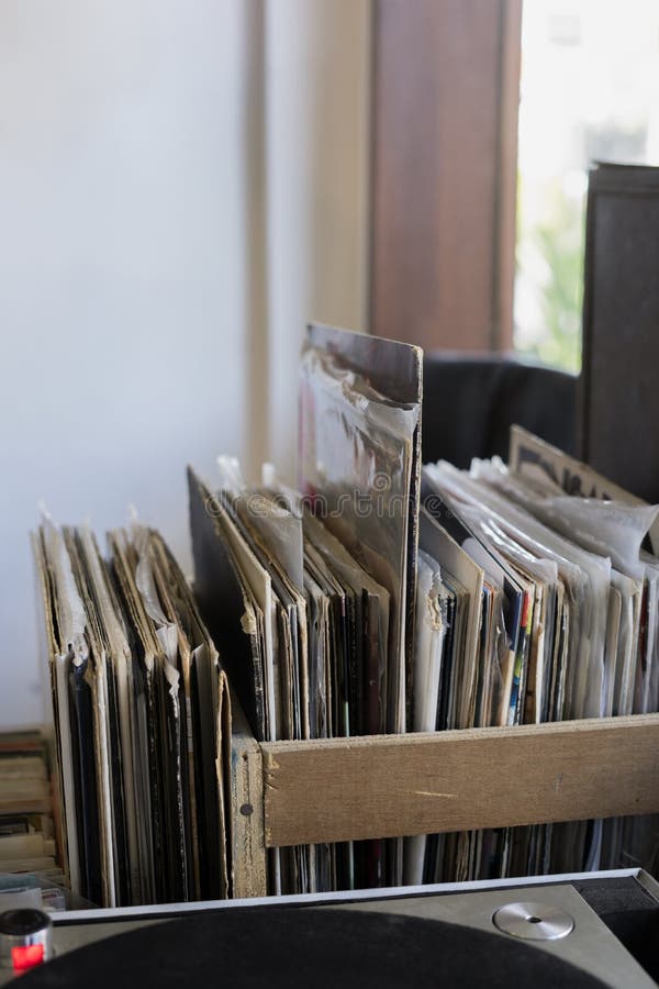 Musical Records in a Stack in a Wooden Box Stock Image - Image of ...