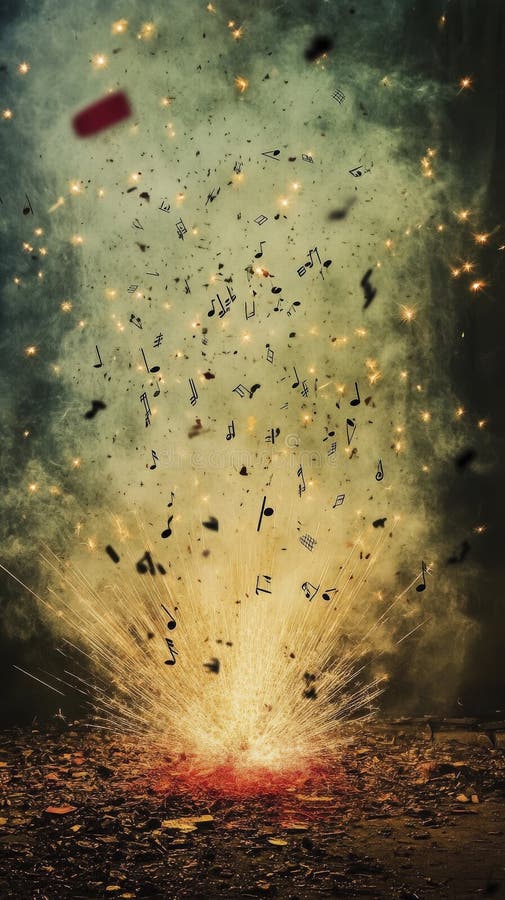 Musical Release with Explosive Display of Notes Stock Illustration ...
