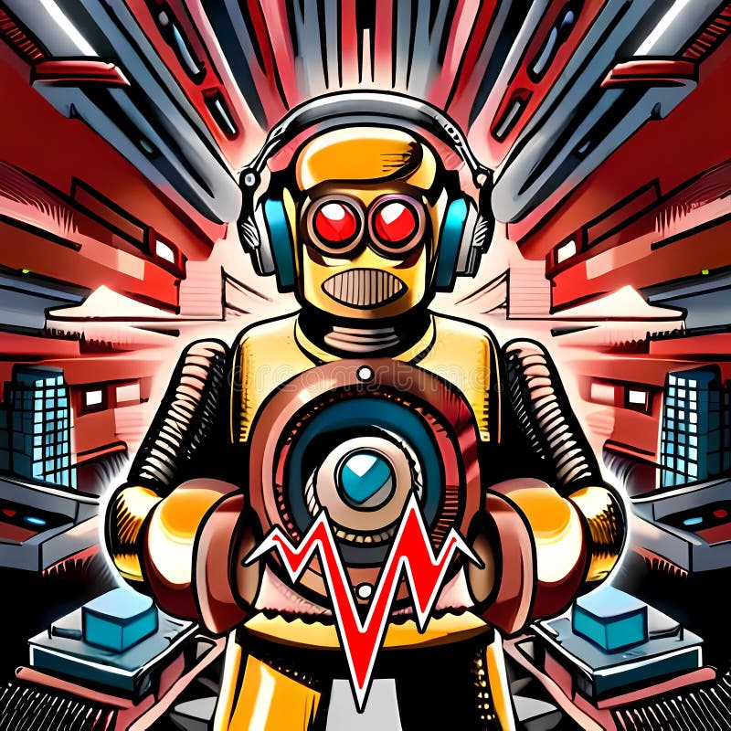Musical Robot with Audio Speaker and Headphones Stock Illustration ...
