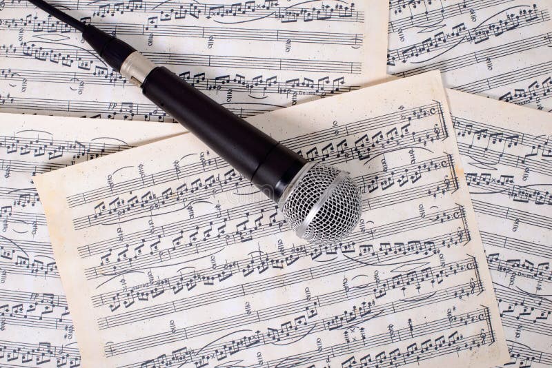 Musical Scores with a Microphone Stock Photo - Image of interview ...