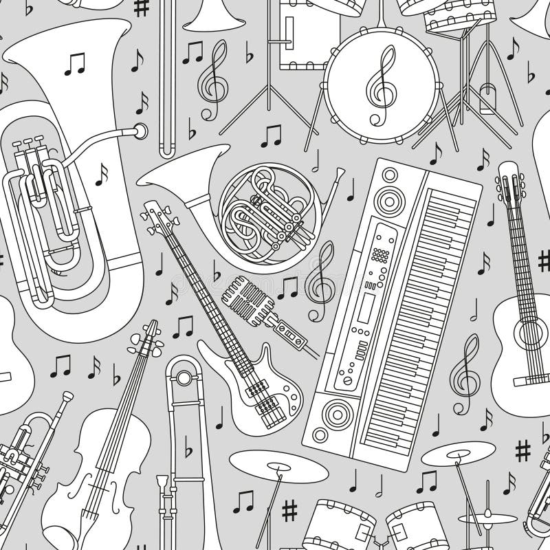 Musical Seamless Pattern Made of Different Musical Instruments, Treble ...