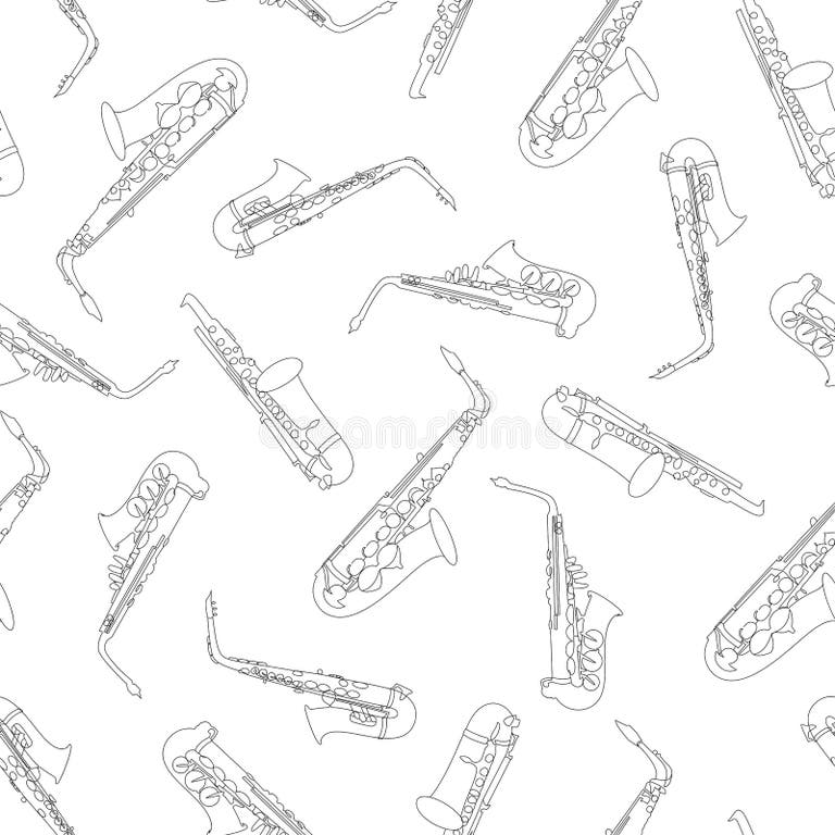 Musical Seamless Pattern with Saxophone - Vector. Trendy Solid ...