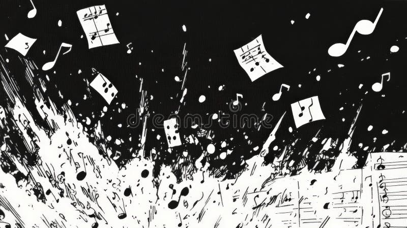 Musical Sheets and Notes Erupting into Visual Cascade Stock ...