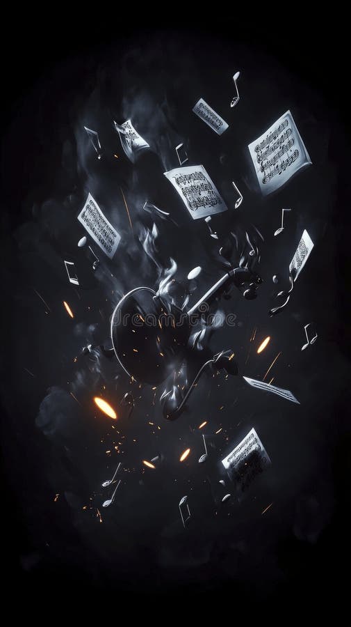 Musical Sheets and Notes Exploding in Smoky Artwork Stock Illustration ...