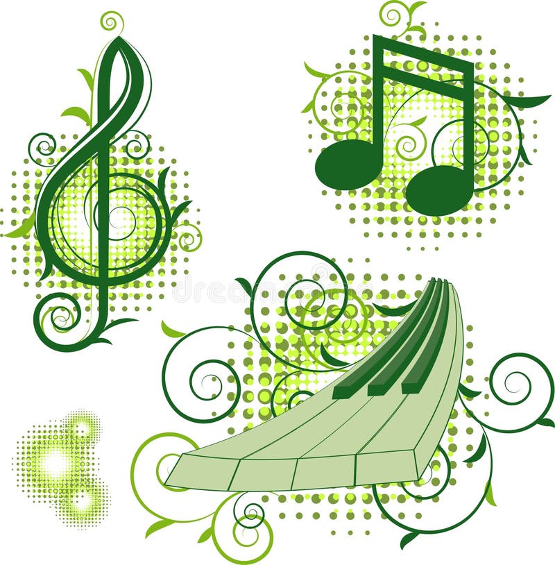 Musical Signs with Floral Elements Stock Vector - Illustration of logo ...