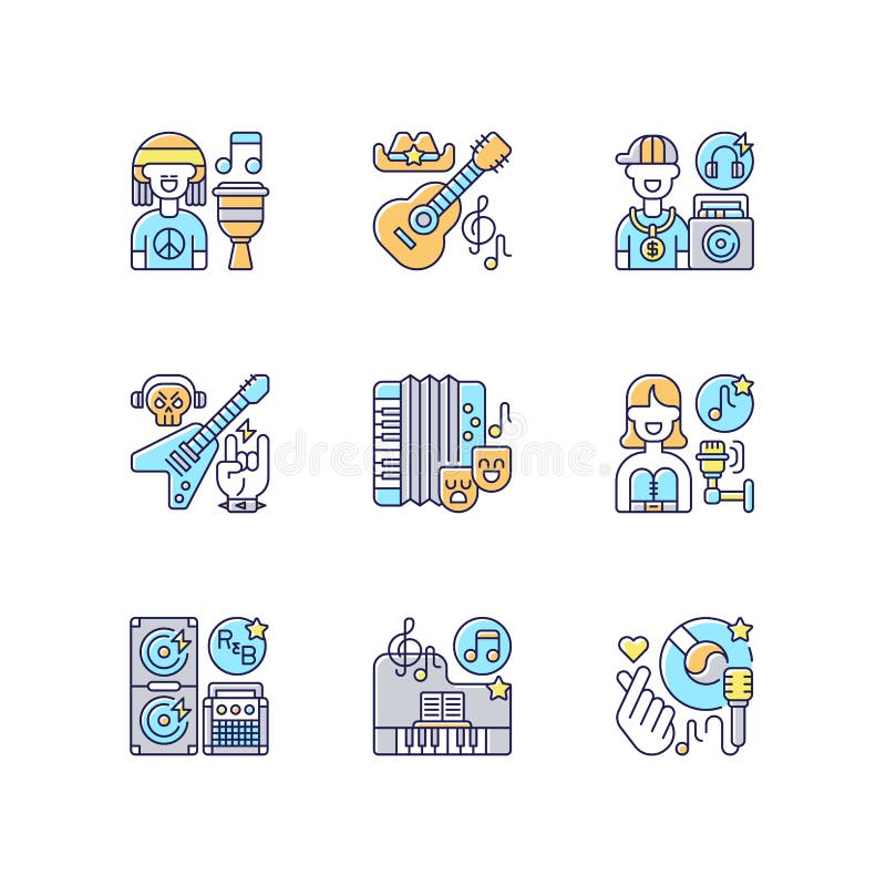 Musical Songs Types RGB Color Icons Set Stock Vector - Illustration of ... Musical Songs Types RGB Color Icons Set Stock Vector - Illustration of ...