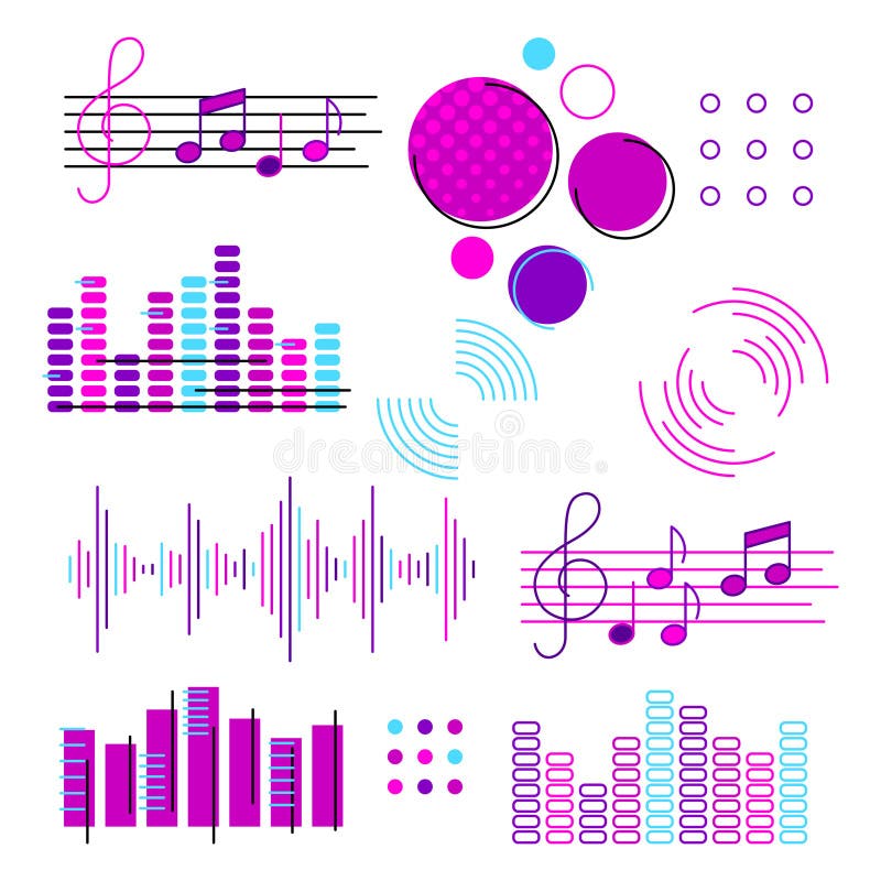 Musical Sound Items Set. Music Pulse and Equalizer Audio Elements Stock ...