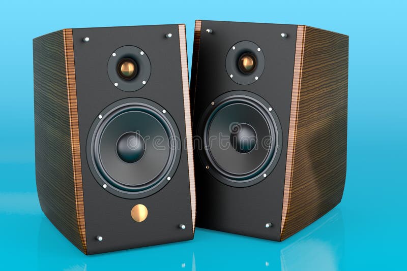Musical Speakers on Blue Background, 3D Rendering Stock Illustration - Illustration of ...