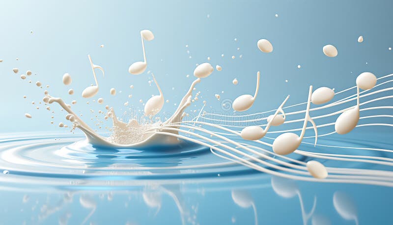 Musical Splash: Melodies in Motion with Creamy Notes on Blue Background ...