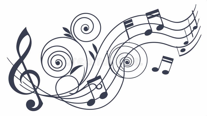 Musical Staff with Notes and Clef Intertwined with Floral Decorative ...