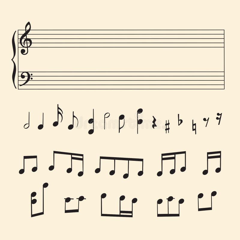 Musical staff and notes stock vector. Illustration of melody - 93400047