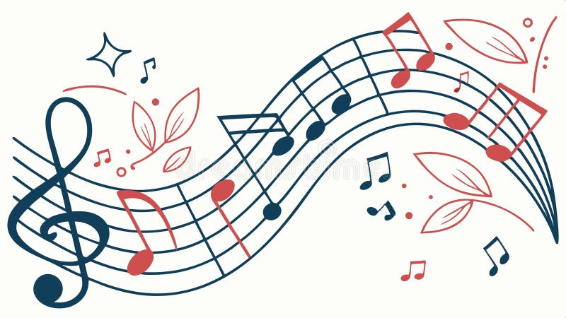 Musical Staff with Notes, Stars, and Flowing Lines Composition Vector ...