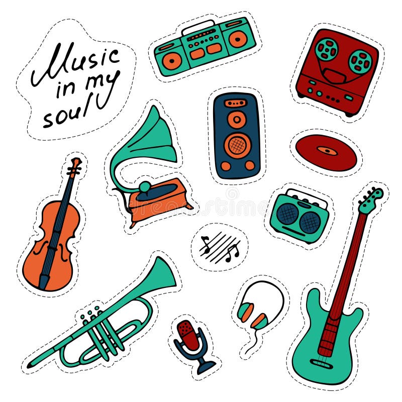 Musical Sticker Pack. Hand-drawn Musical Icons. Print Icons and Digital ...