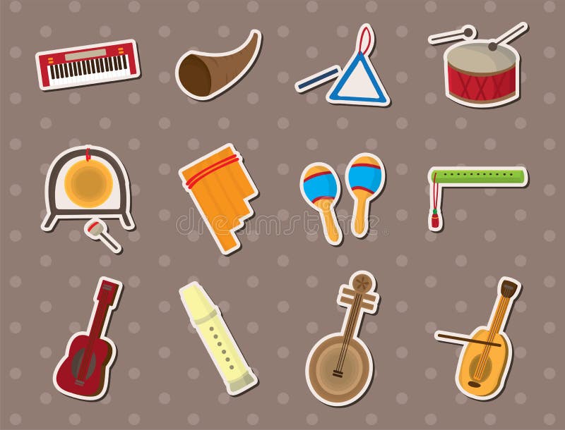 Cartoon Musical Instruments Stickers Stock Vector - Illustration of ...