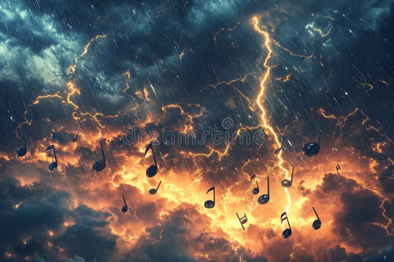 Musical Storm with Notes Transforming into Striking Lightning in the ...