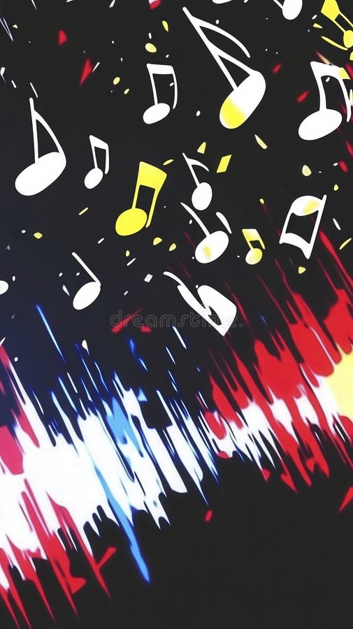 Musical Surge with Notes and Vibrant Color Streaks Stock Illustration ...