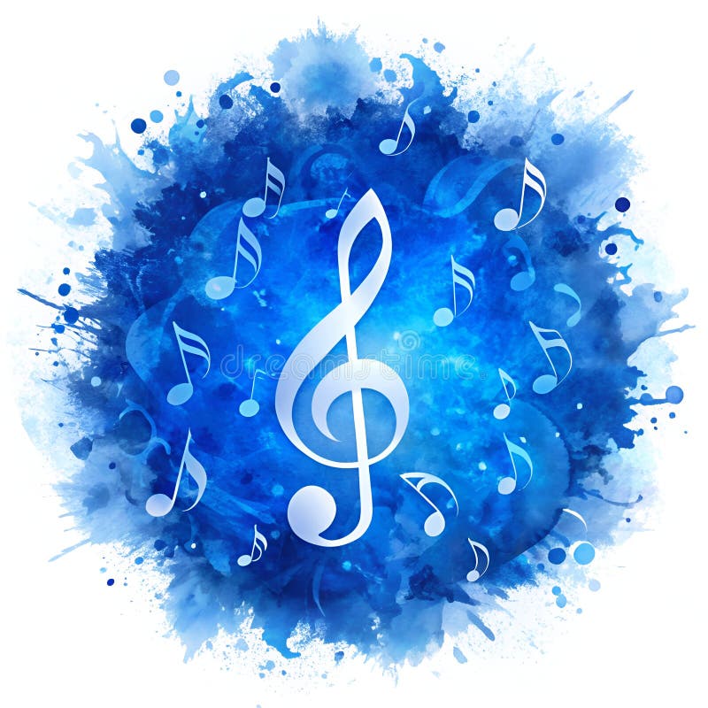 Musical Symbols on Blue Splotch Stock Illustration - Illustration of ...