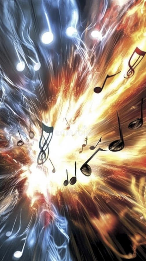 Musical Symphony of Fire and Notes Bursting Outward Stock Illustration ...