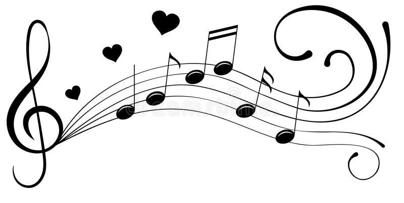 Musical Theme. Decorative Wave with Treble Clef, Heart and Notes Stock ...