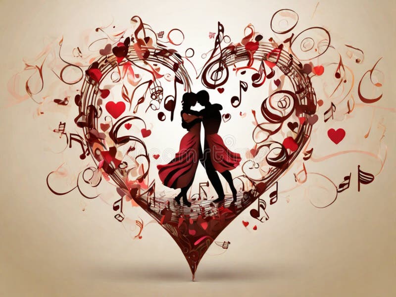 Harmony in Hearts: a Dance of Musical Notes Stock Illustration ...
