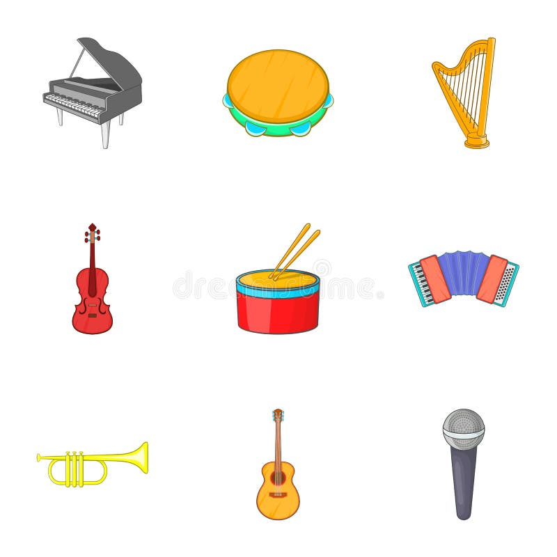 Musical Tools Icons Set, Cartoon Style Stock Vector - Illustration of ...
