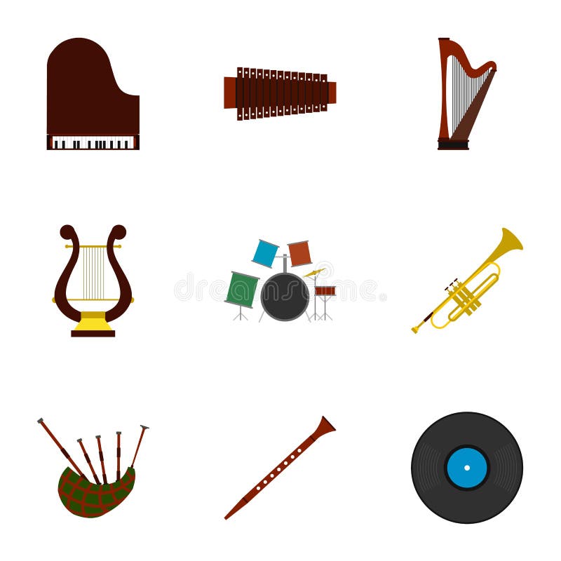 Musical Tools Icons Set, Flat Style Stock Vector - Illustration of ...