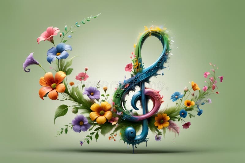 Musical Treble Clef with Flowers, Postcard Stock Illustration ...