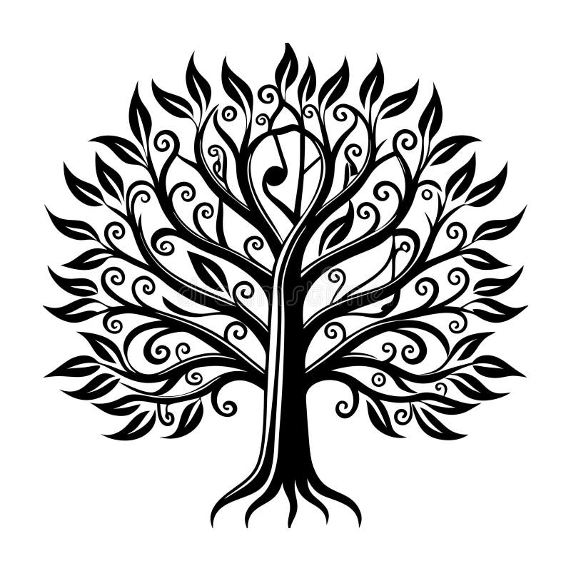 Musical Tree: Black and White Illustration of a Tree with Music Note ...