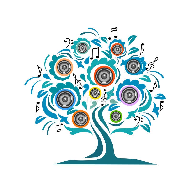 A Musical Tree with Curls and Notes Stock Vector - Illustration of note ...