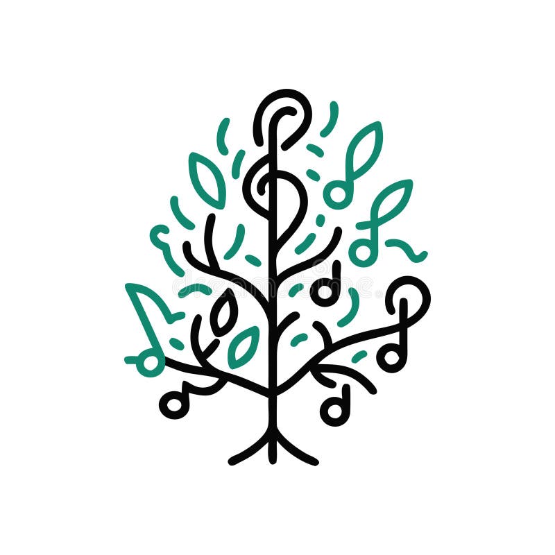 Musical Tree: Line Art Illustration with Treble Clef and Notes Stock ...