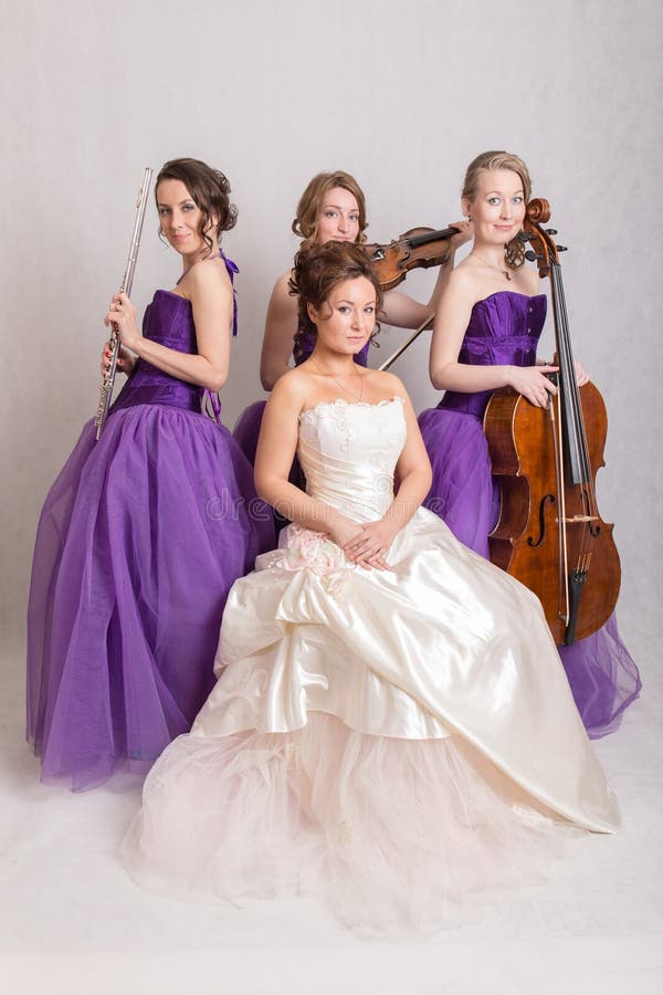 Musical trio and a bride stock image. Image of classical - 63643715